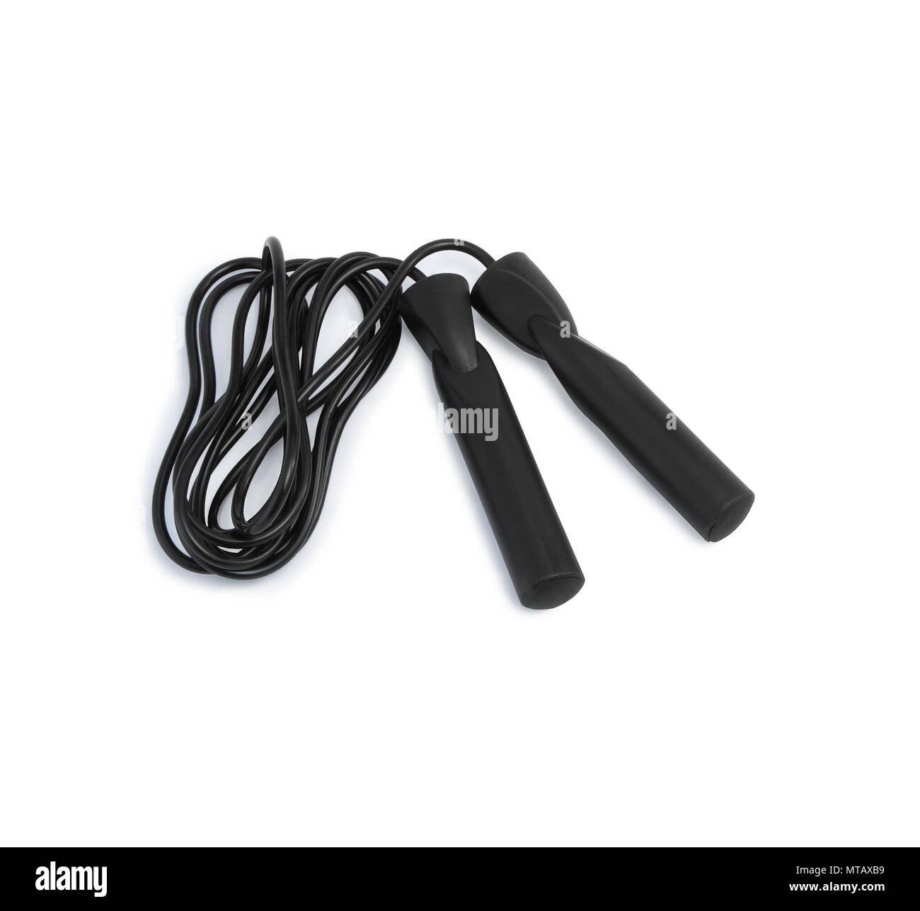 Black skipping rope on a white background Stock Photo - Alamy