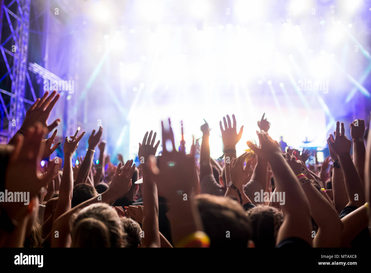 Portrait of happy crowd enjoying at music festival Stock Photo - Alamy
