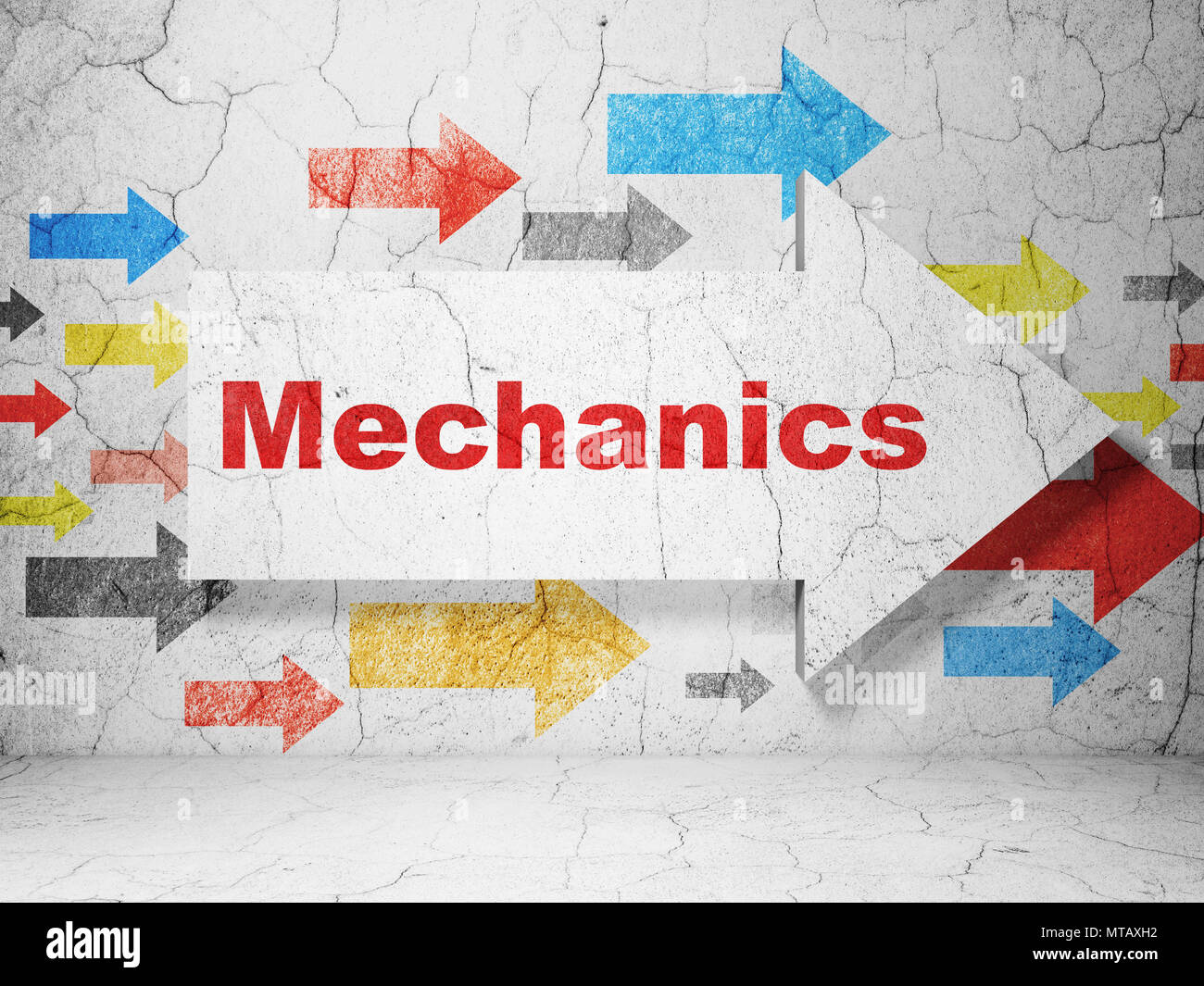 Science concept: arrow with Mechanics on grunge wall background Stock ...