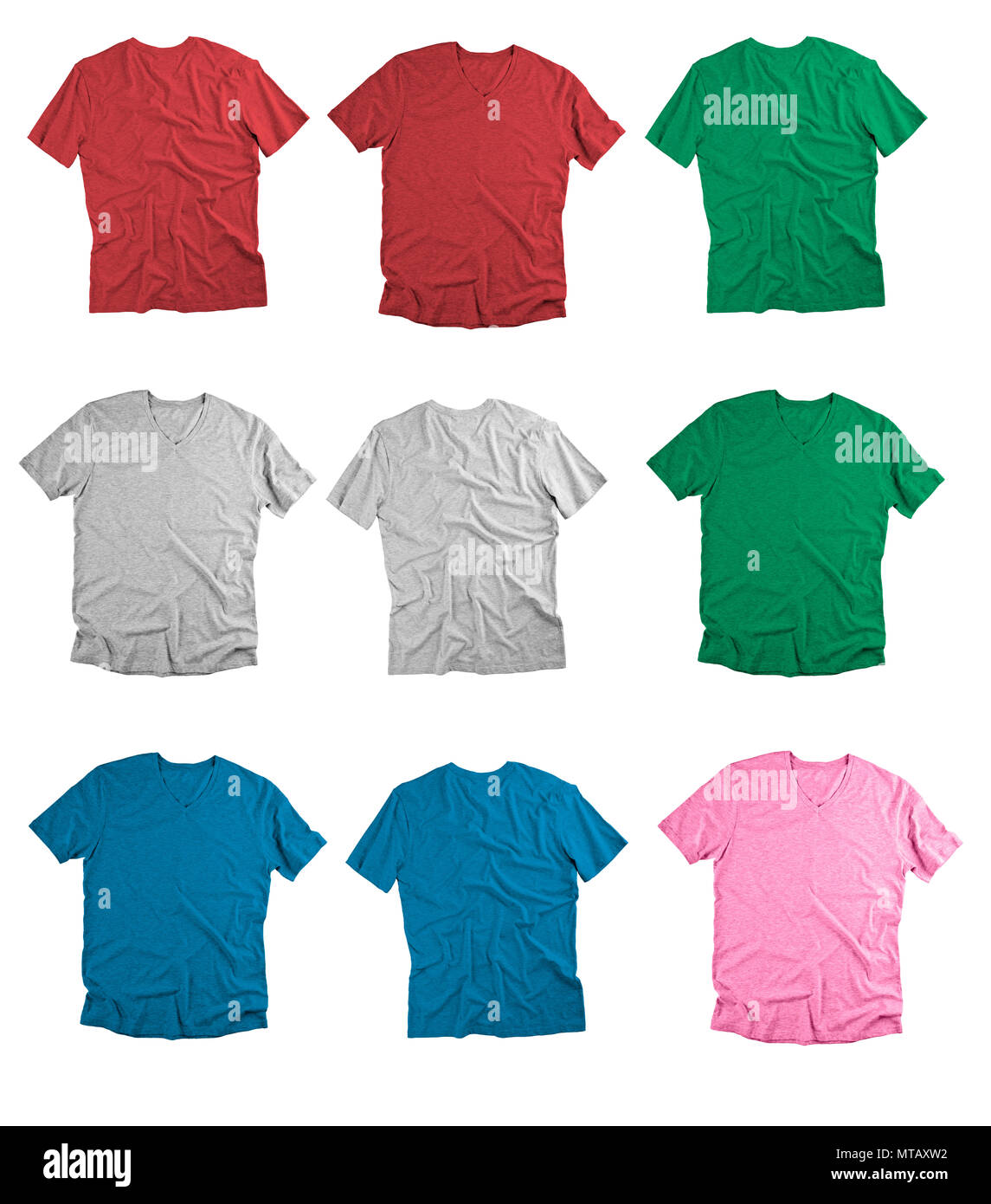 Front and back view of colored t-shirts on white background Stock Photo ...