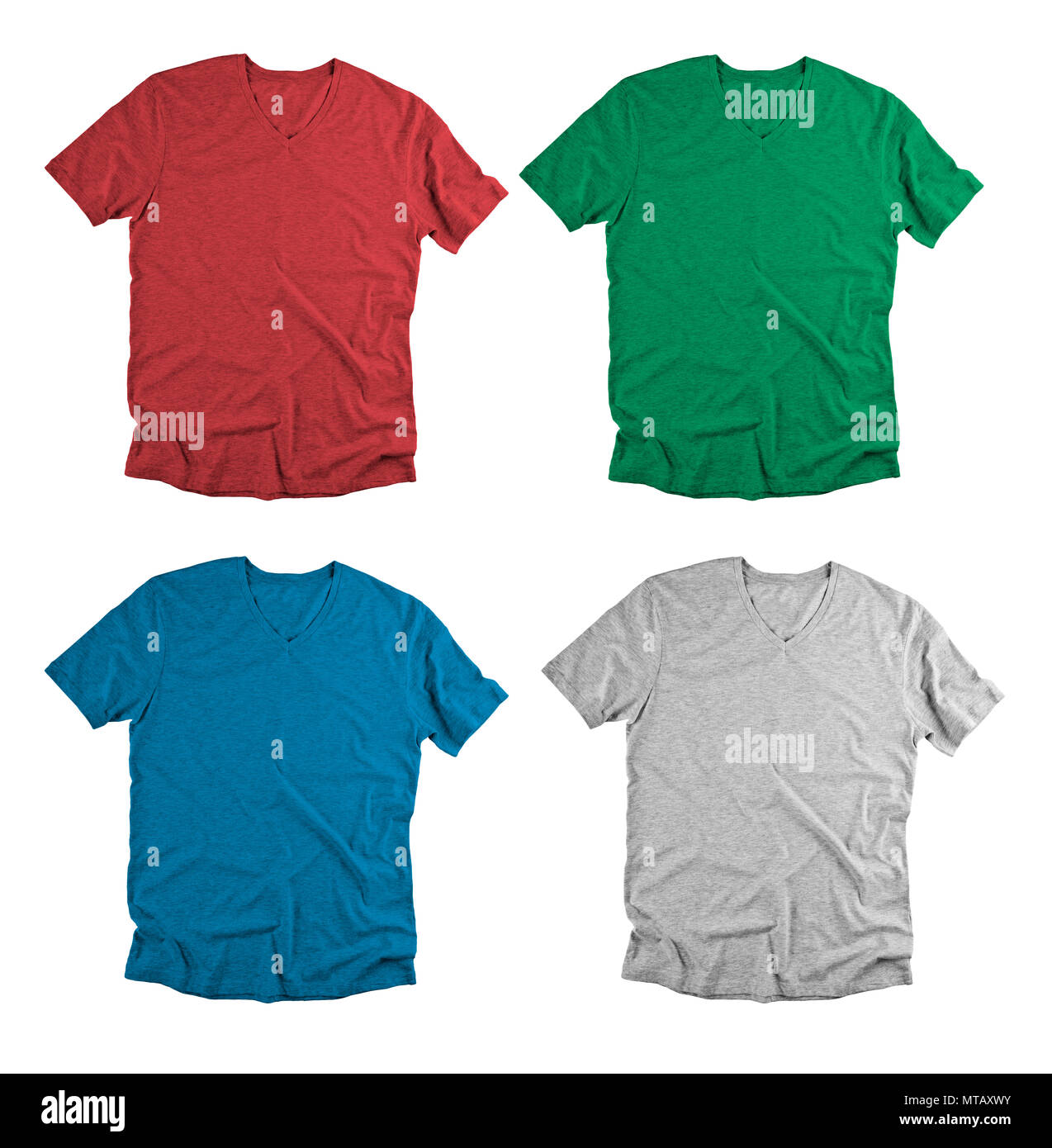 Front and back view of colored t-shirts on white background Stock Photo ...