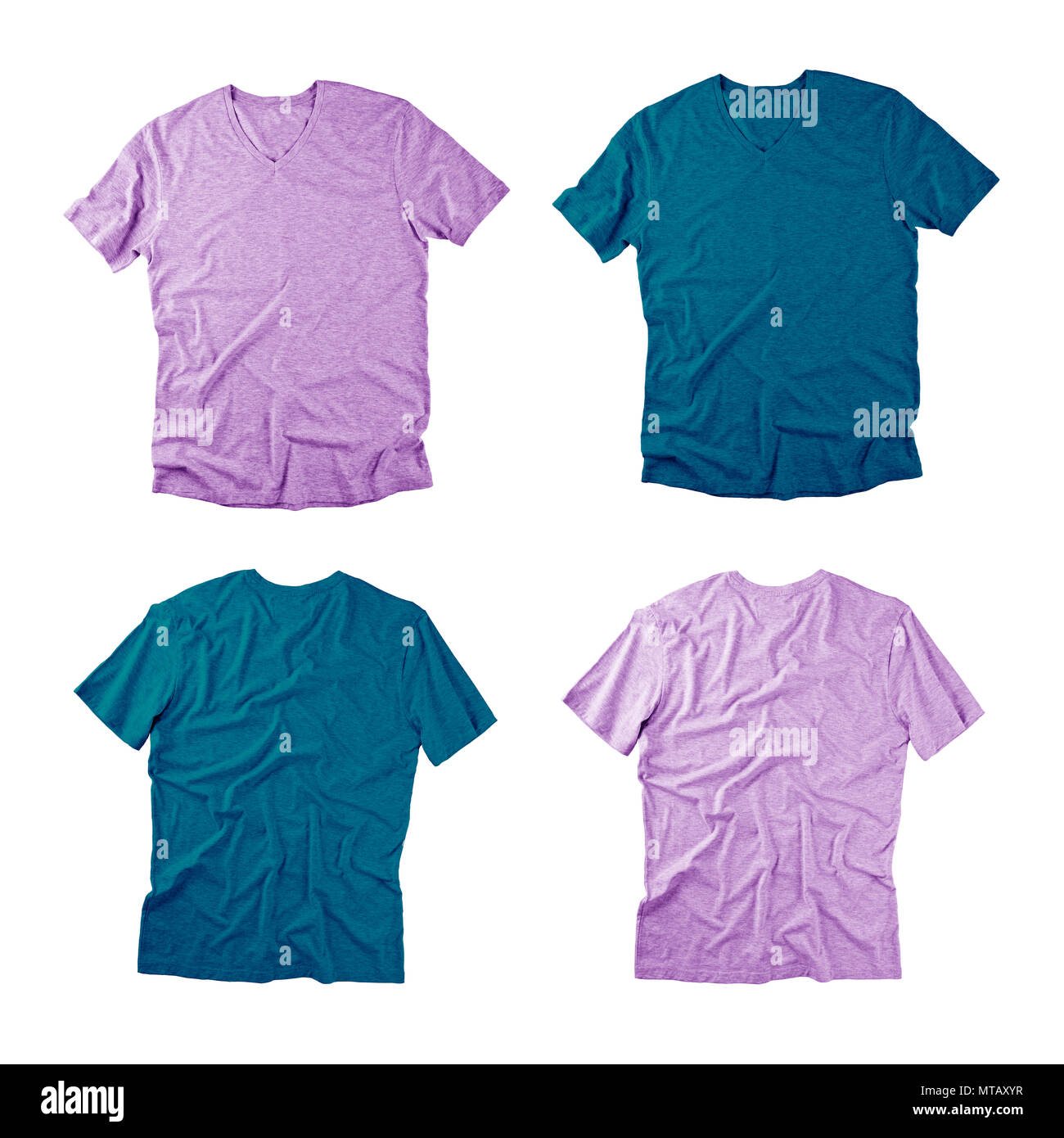 Front and back view of colored t-shirts on white background Stock Photo ...