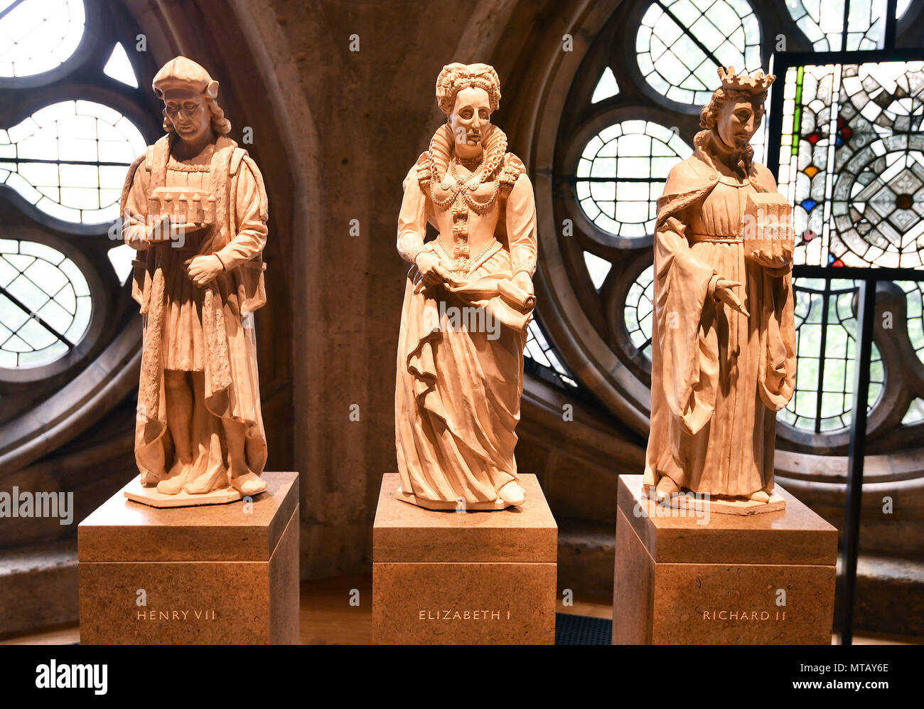 A series of small statues of (left to right) King Henry VII, Queen ...