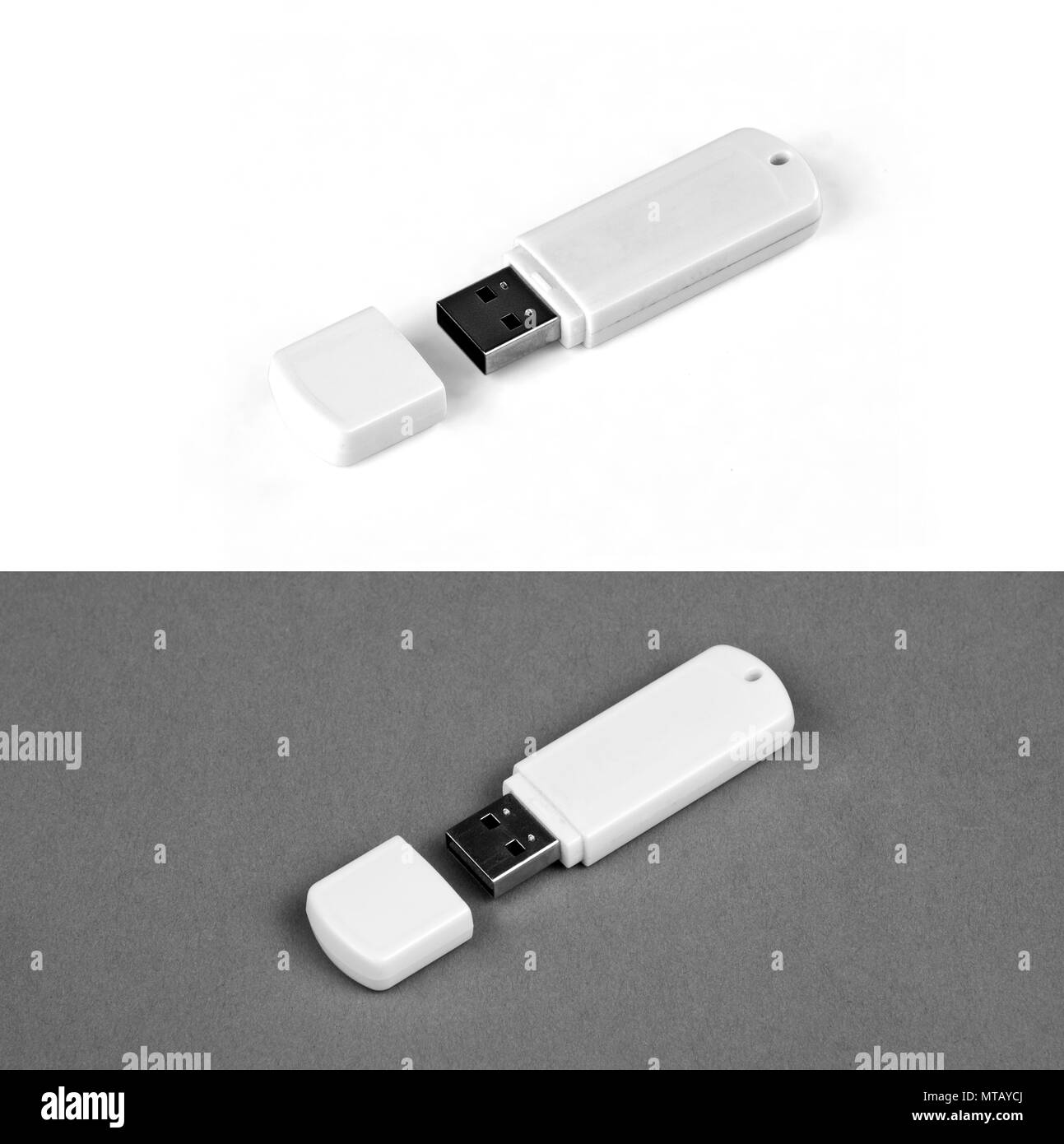 White usb flash drive on gray and white backgrounds Stock Photo - Alamy