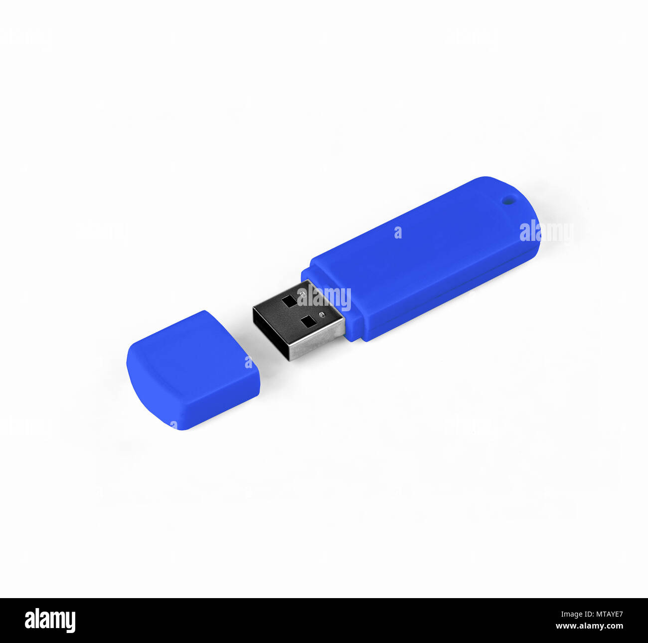 Blue usb flash drive on a white background Stock Photo - Alamy