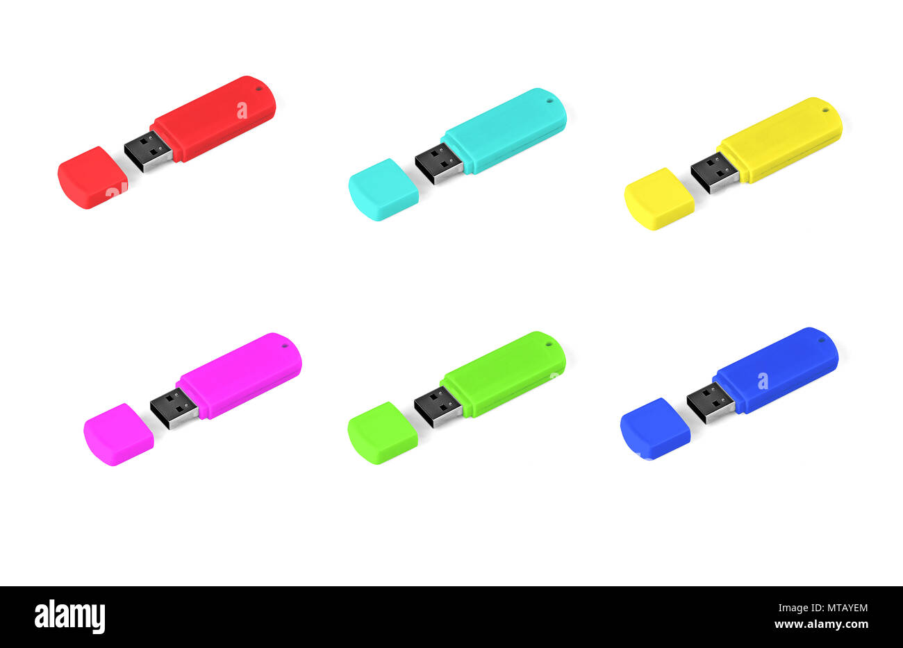 Set of multi colored usb flash drive on white background Stock Photo ...