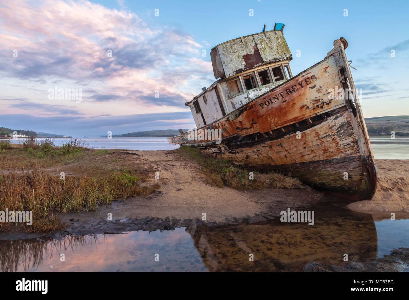 Sunrise at the iconic stranded boat named Point Reyes in Point Reyes ...