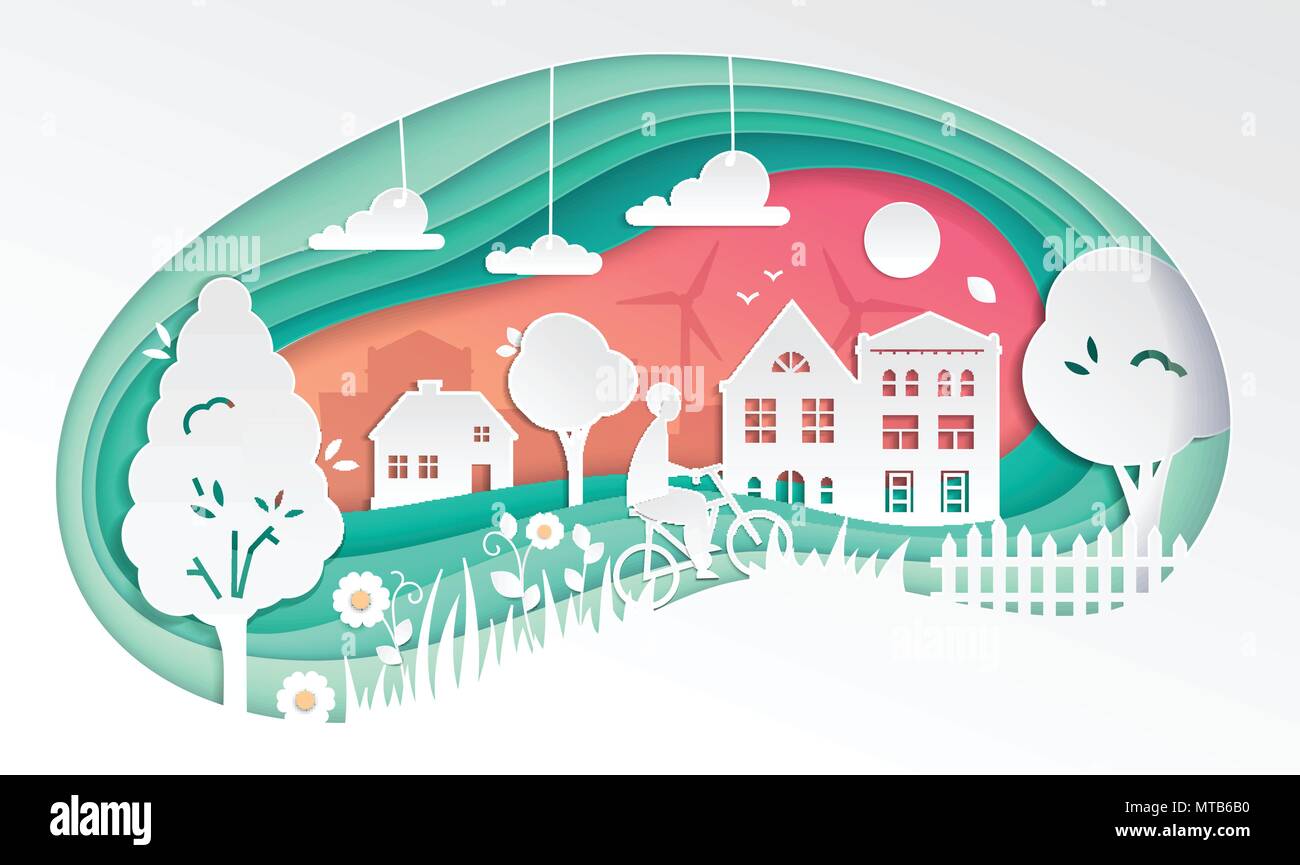 Country landscape - modern vector paper cut illustration Stock Vector ...