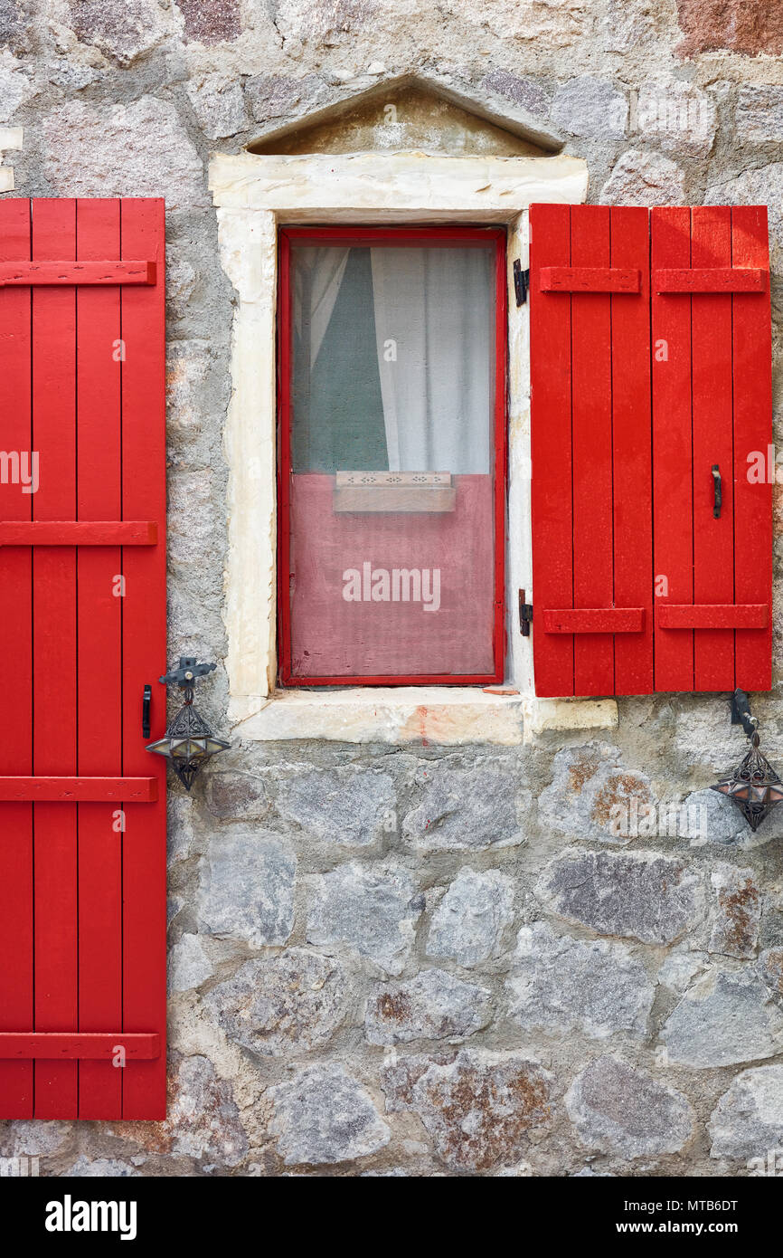 Red shutter stone house hi-res stock photography and images - Alamy