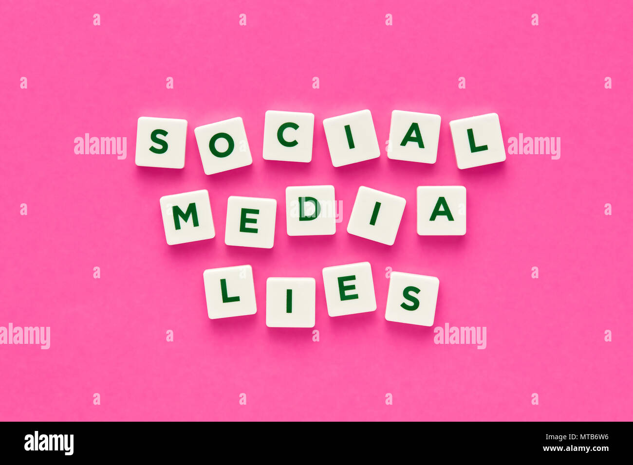 Social media lies words written with green letters on white square ...