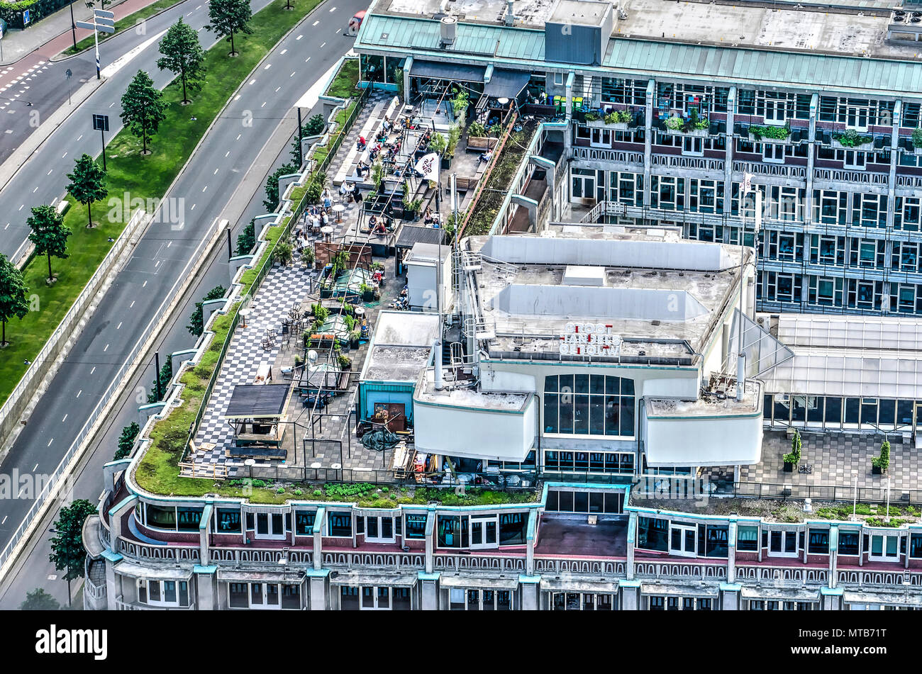Rotterdam, The Netherlands, May 11, 2018: Aerial view of the roof ...