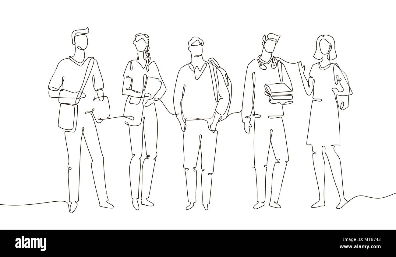 Students - one line design style illustration Stock Vector Image & Art ...
