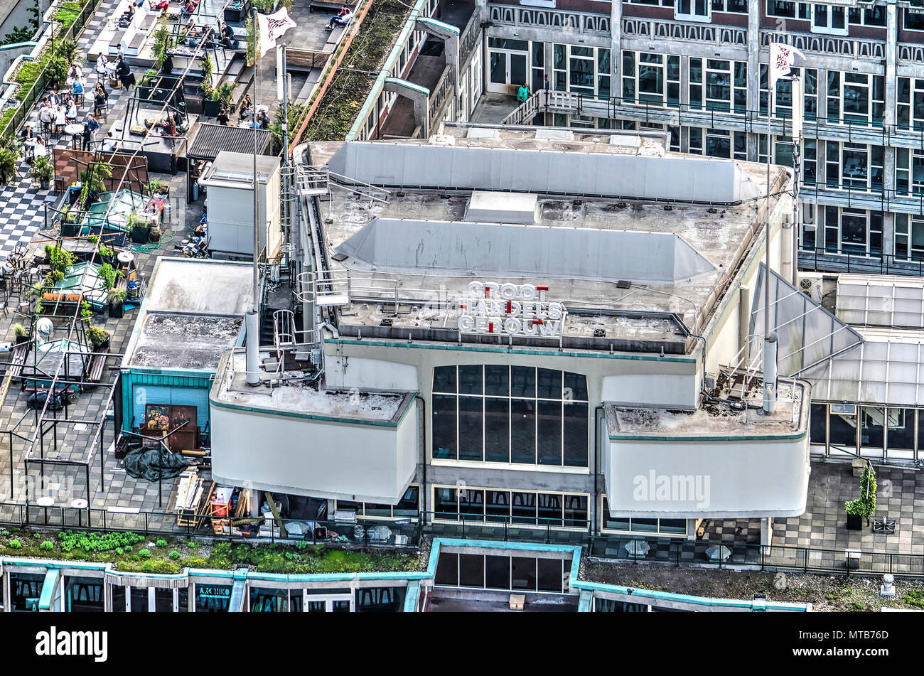Rotterdam, The Netherlands, May 11, 2018: Aerial view of former cinema ...