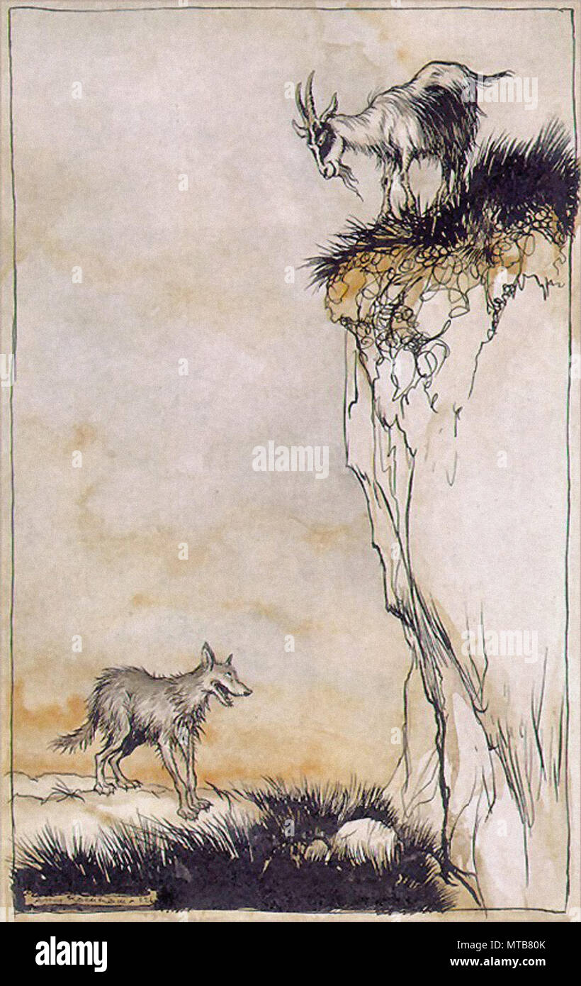 Rackham Arthur - Aesop's Fables - the Wolf and the Goat Stock Photo - Alamy