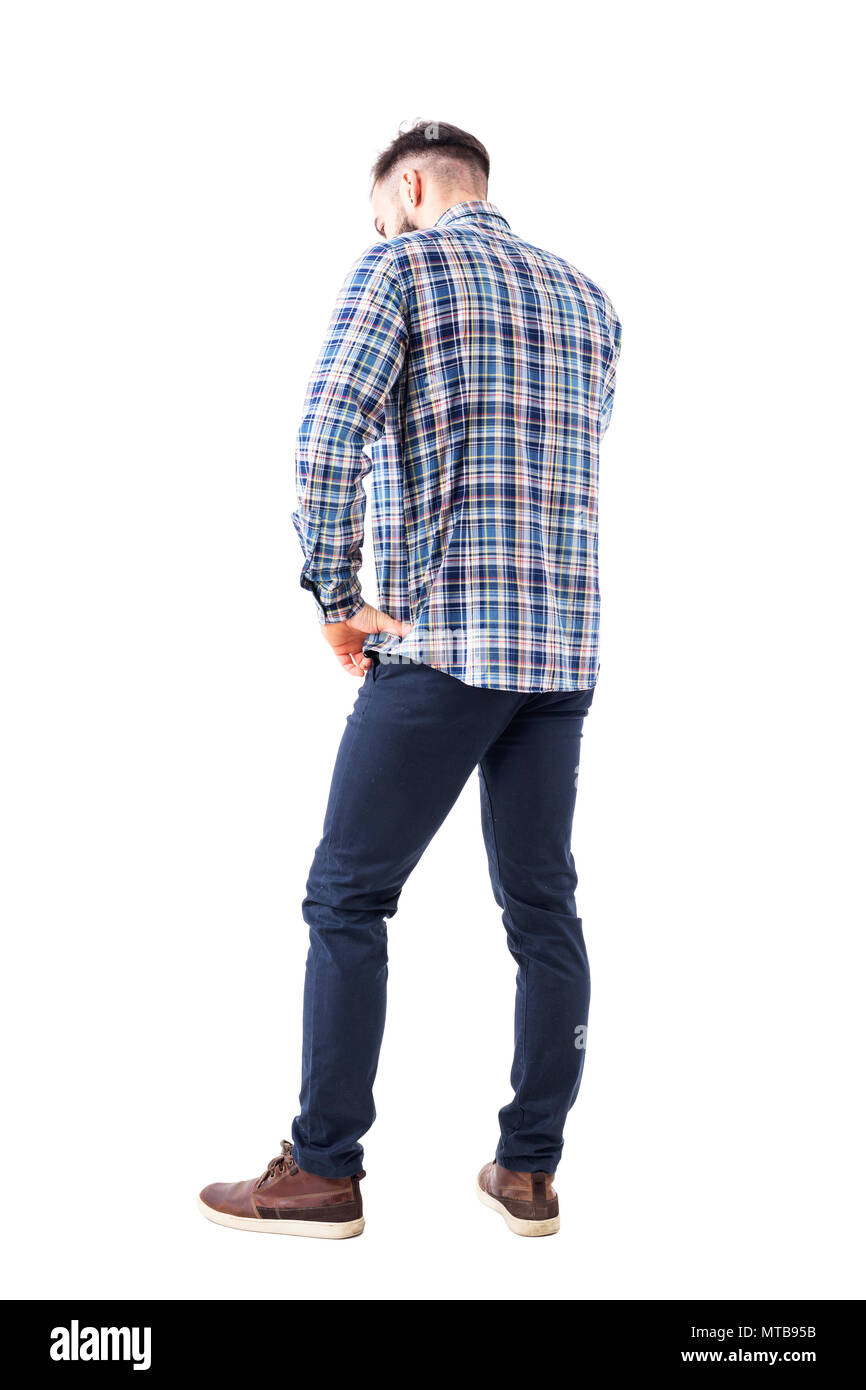 Profile back view of caucasian business man talking on the phone ...