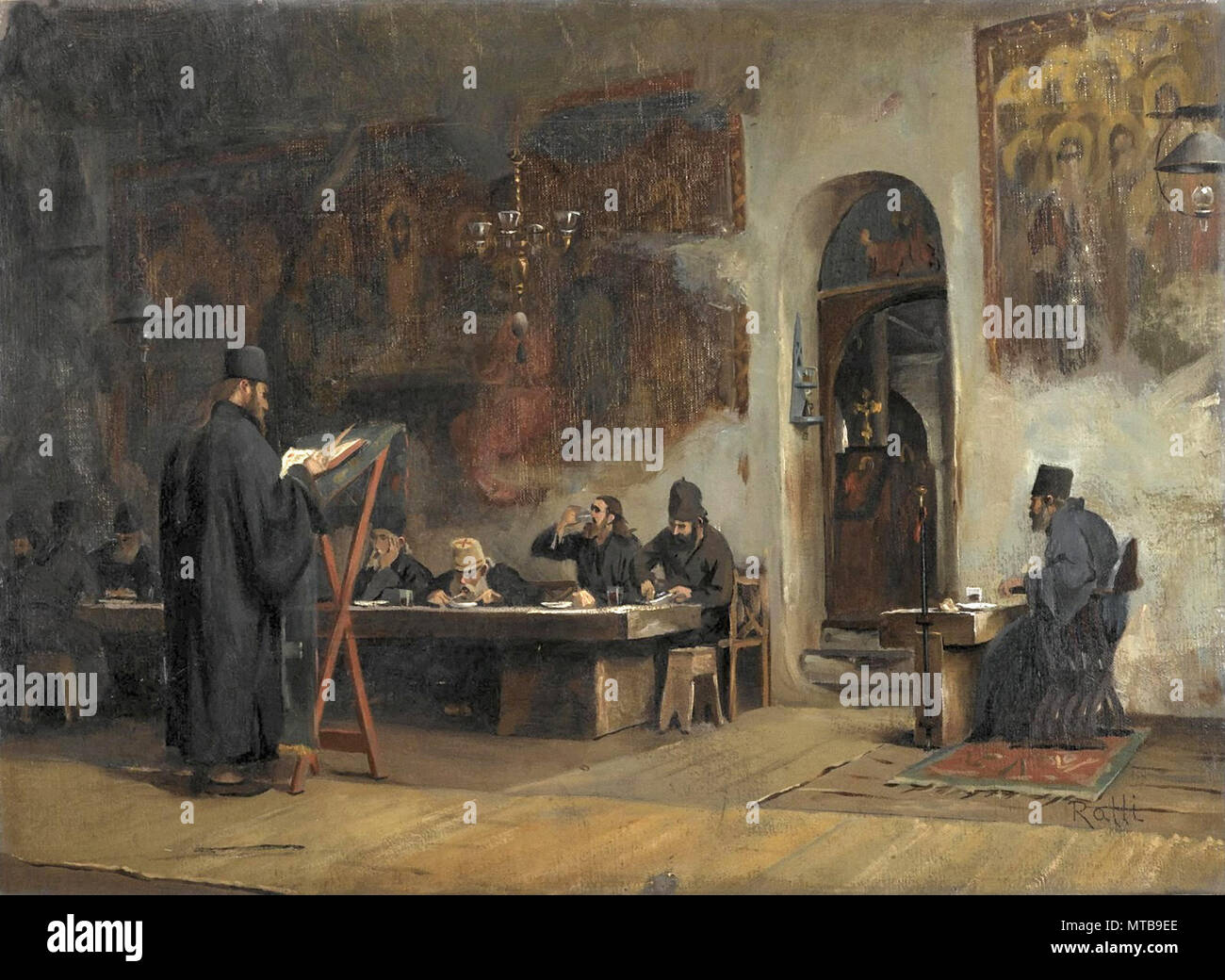 Ralli Theodore Jacques - Refectory in a Greek Monastery Athos Stock ...