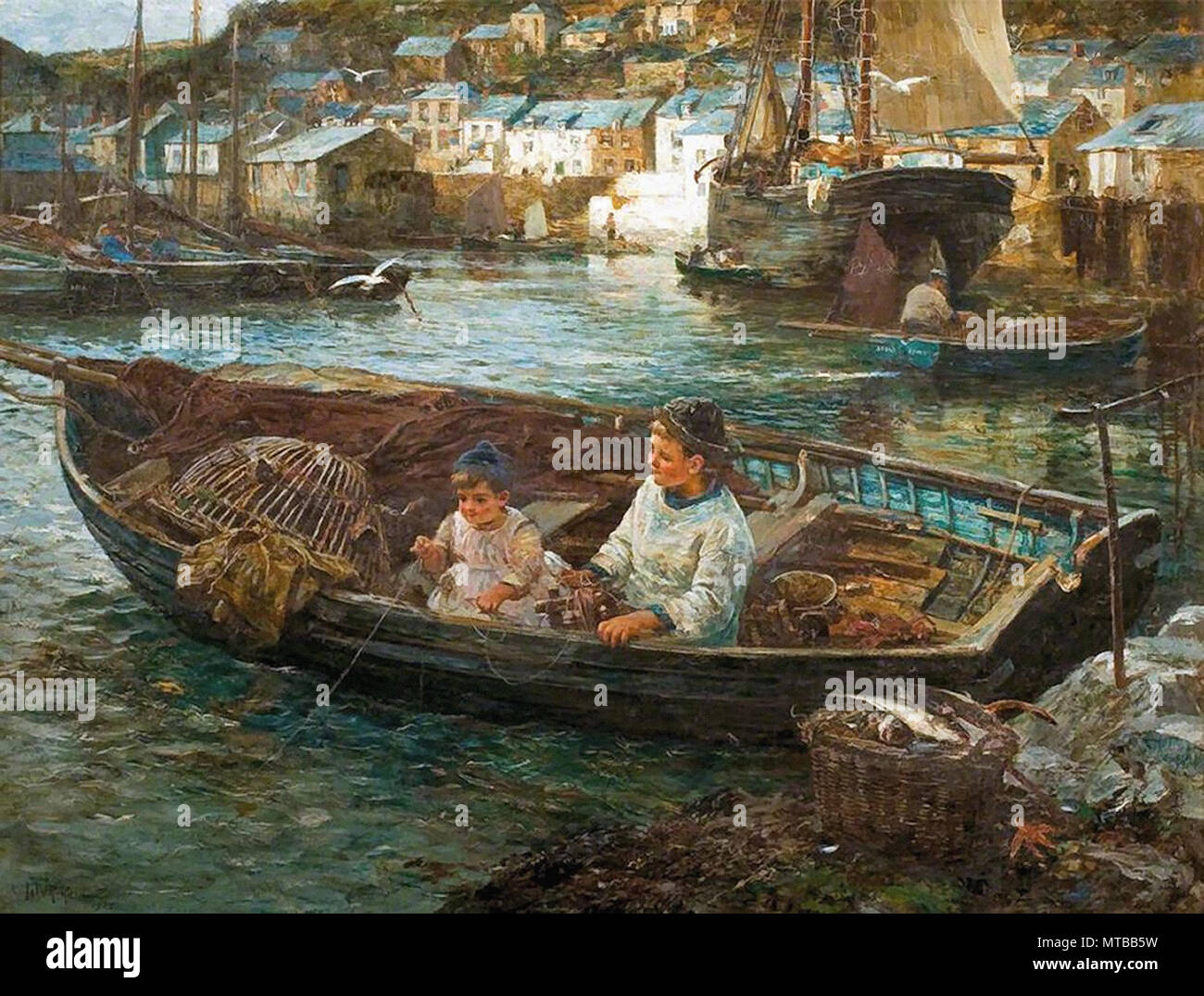 Reid John Robertson - Little Cornish Fishermen Polperro Stock Photo - Alamy
