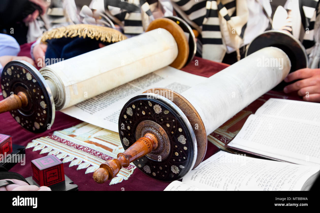 JERUSALEM, ISRAEL - APRIL 26: Jewish reading pray from Torah, ancient ...