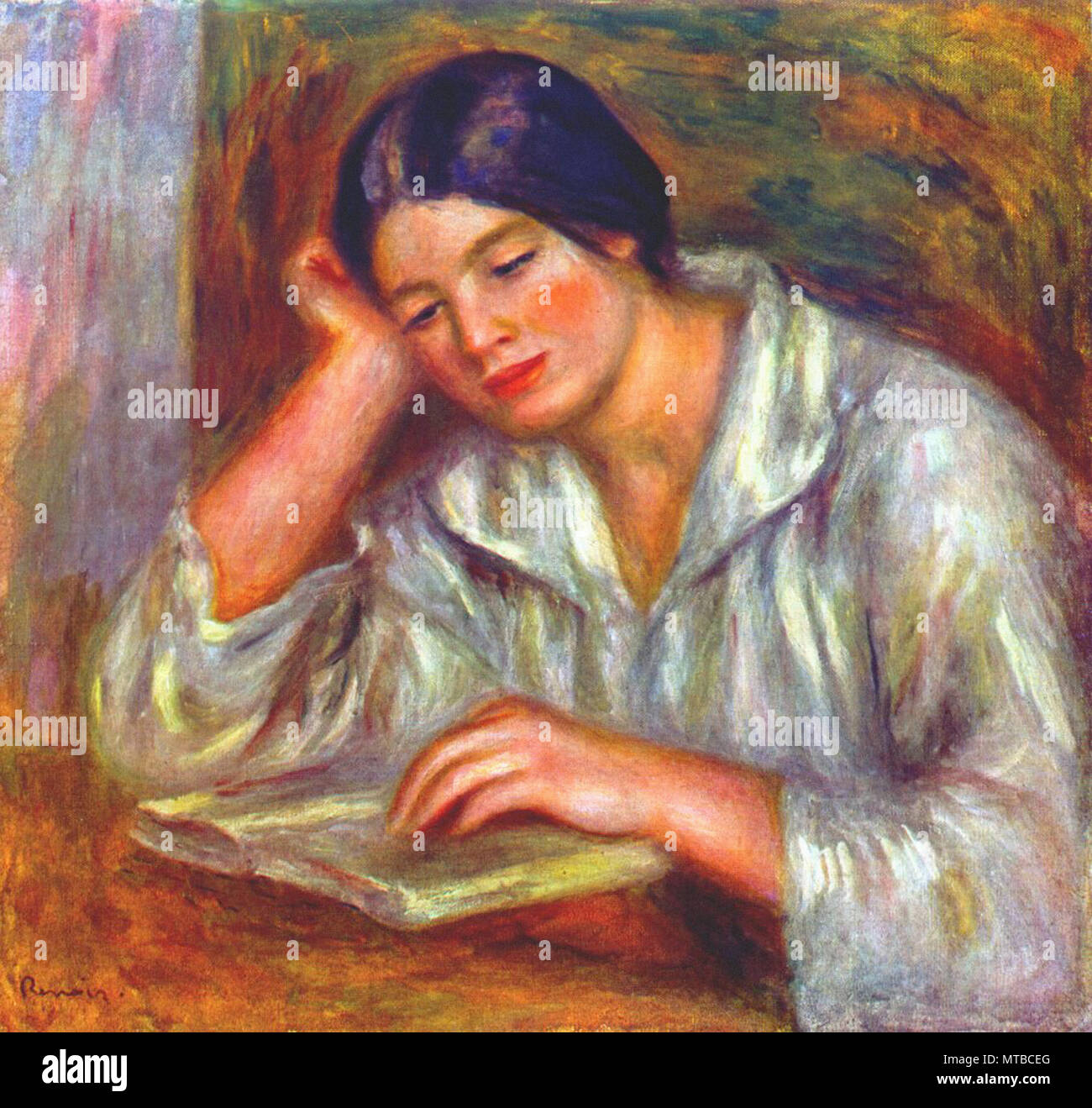 Renoir Pierre-Auguste - Woman in White Reading 1916 Stock Photo - Alamy
