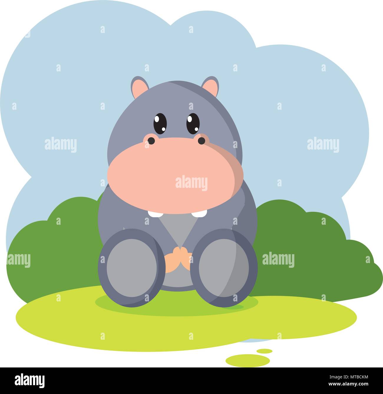 cute hippopotamus wild animal in the landscape Stock Vector Image & Art ...