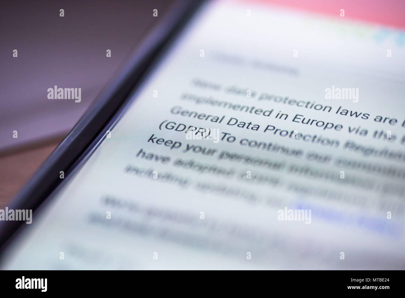 General Data Protection Regulation - closeup smartphone message with ...