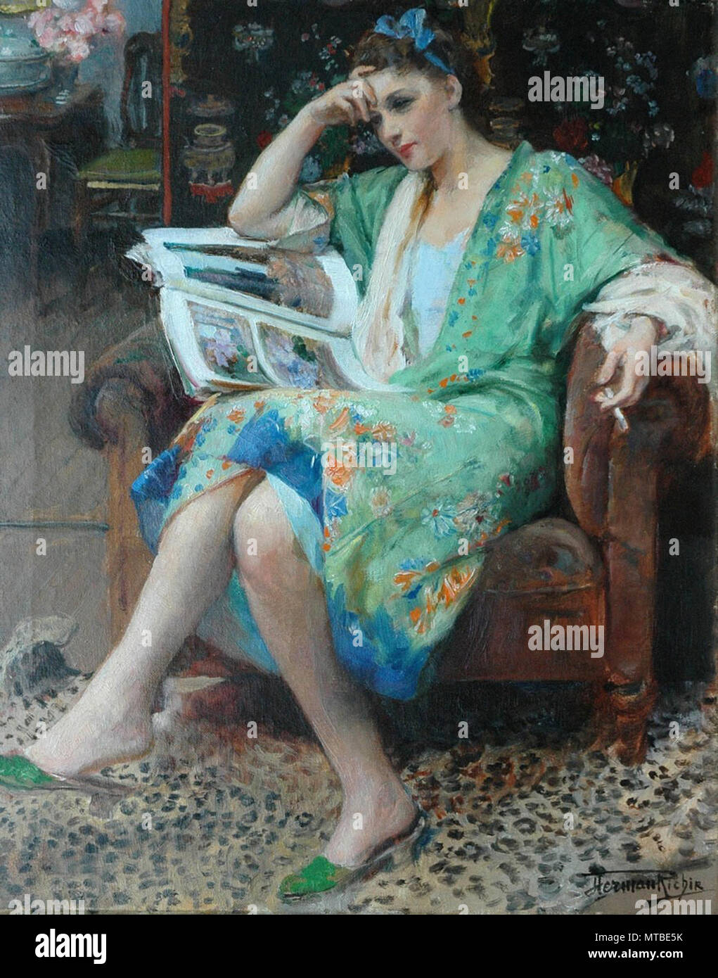 Richir Hermann Jean Joseph - Jonge Vrouw in Groene Kimono Stock Photo ...