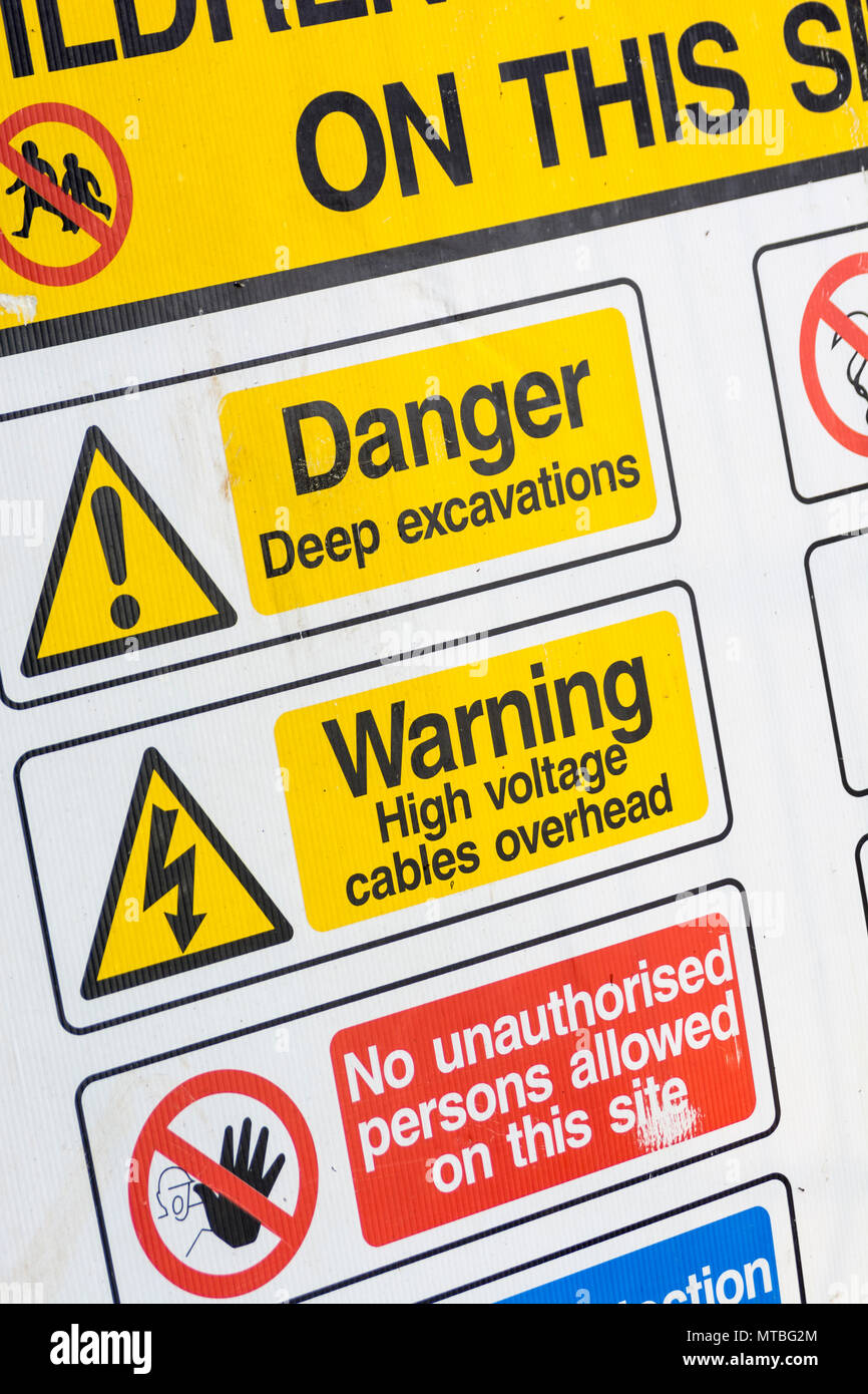 Yellow 'Health and Safety' site safety danger warning sign on a small ...