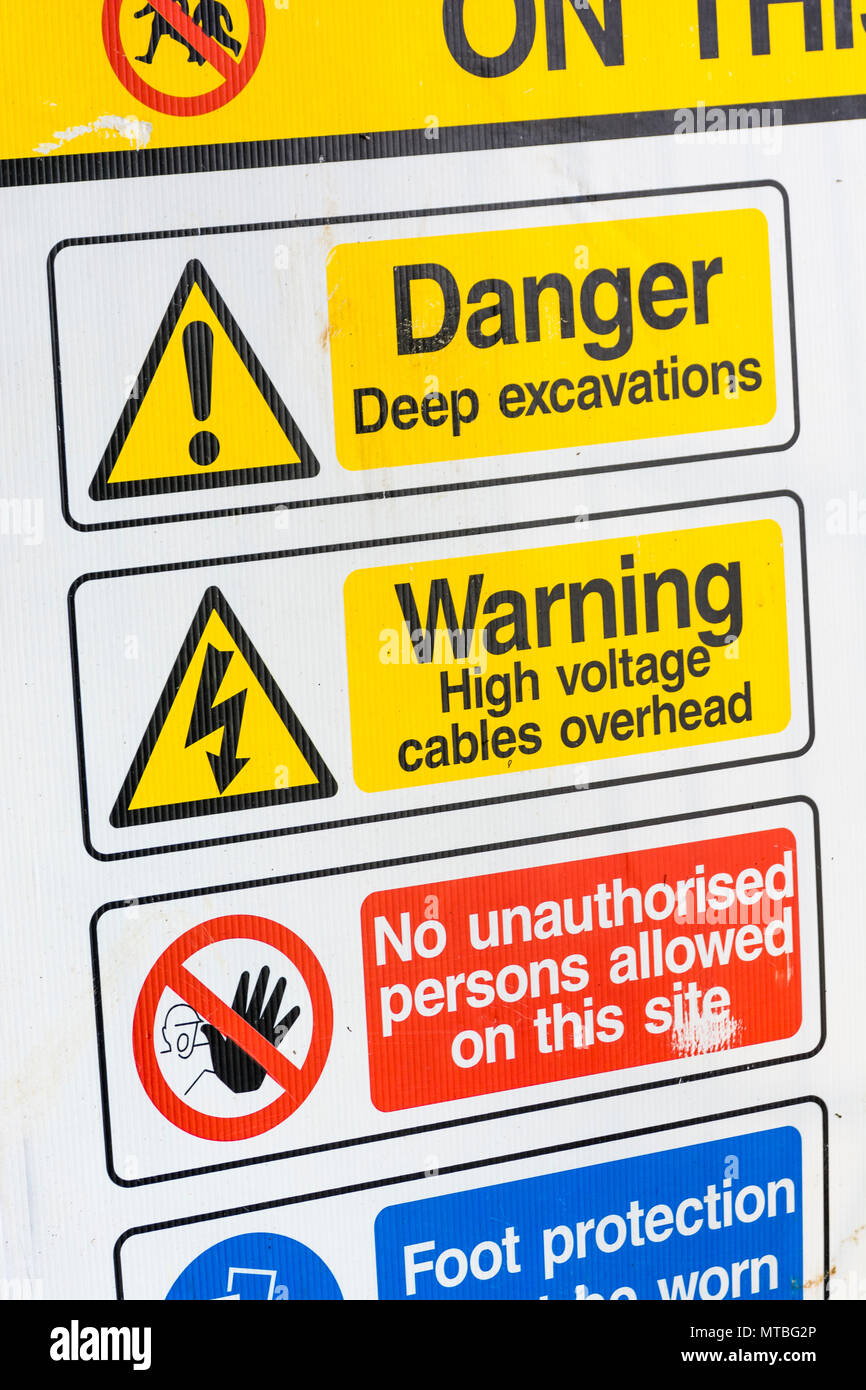 Yellow 'Health and Safety' site safety danger warning sign on a small ...