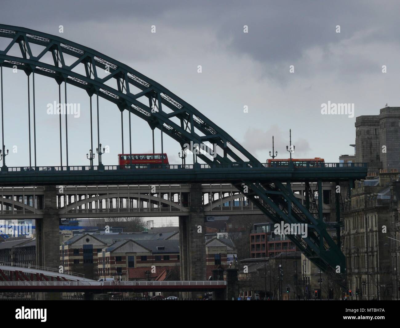 Buses travelling over the Tyne Bridge, Newcastle, England Stock Photo ...