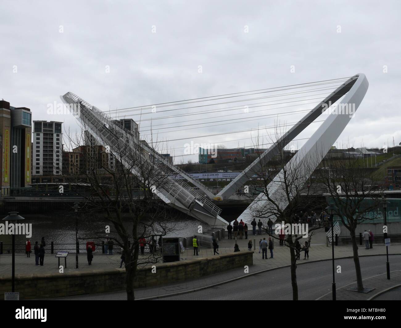 Millennium Bridge, tilting open, on the River Tyne, between Newcastle ...