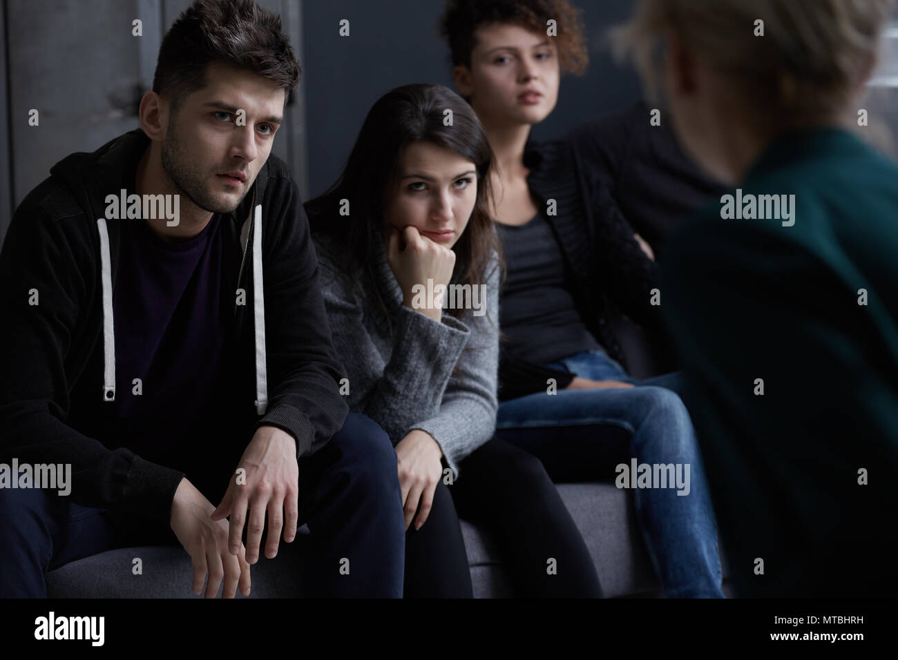 Young people addicted to drugs participating in group therapy Stock ...