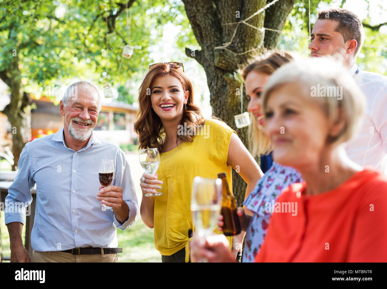 Family celebration or a garden party outside in the backyard Stock ...