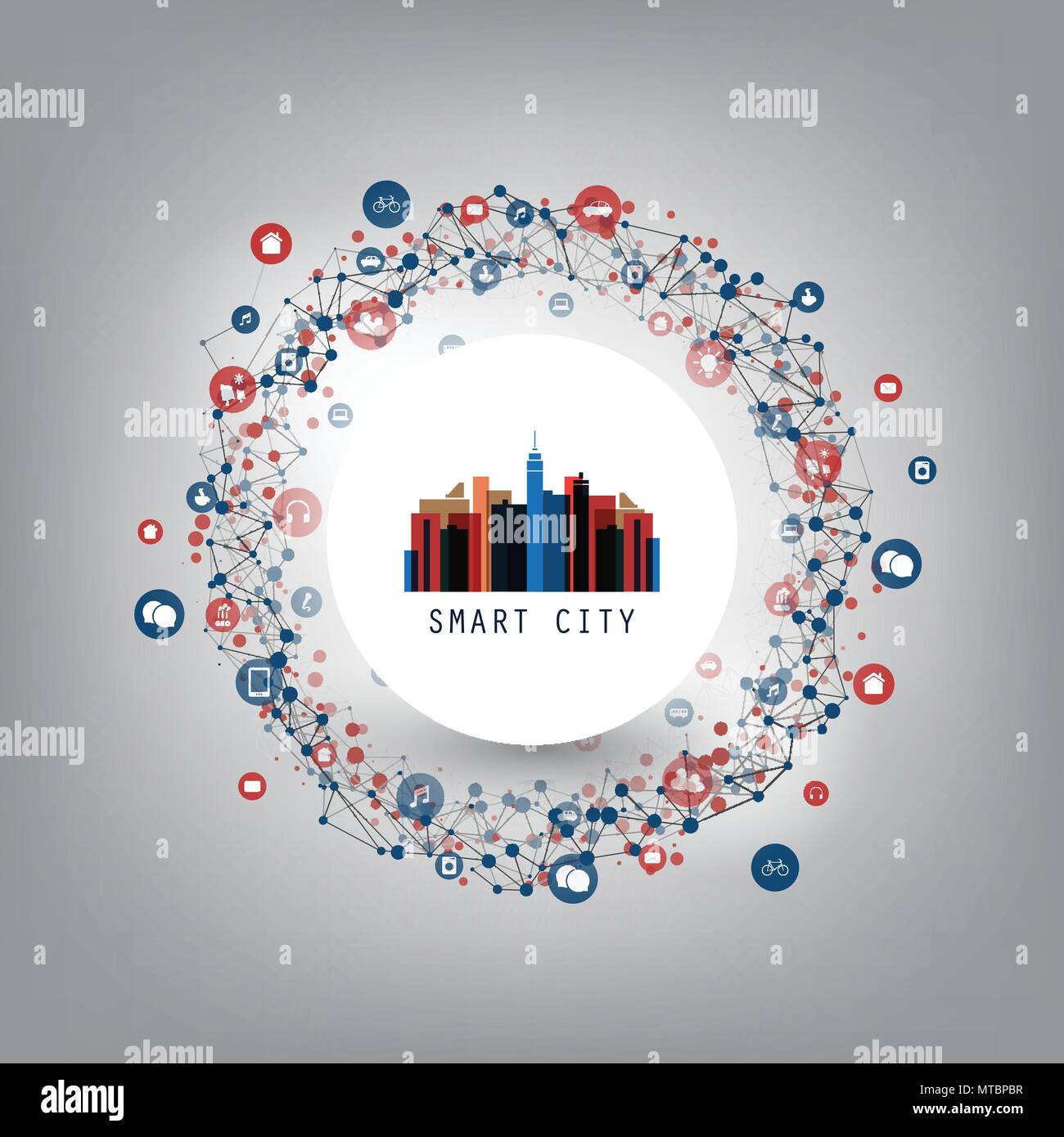 Colorful Smart City, Cloud Computing Design Concept with Icons - Digital Network Connections ...