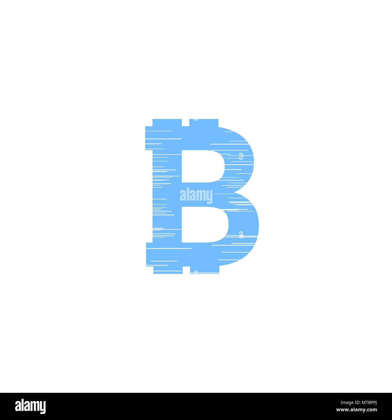 Blue bitcoin sign in glitch style on white background. Internet money ...