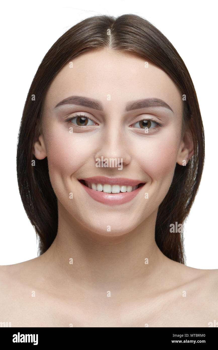 Portrait of a girl with light day make up looking at camera. model ...