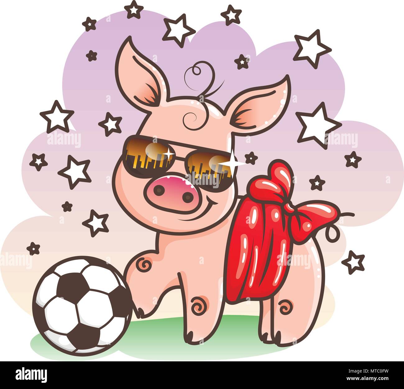 Cute cartoon pig with a soccer ball. Vector illustration. Baby animal ...