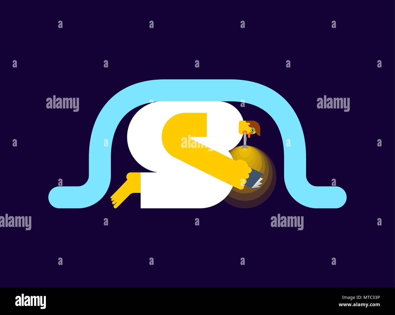 Read book under blanket with flashlight. Night reading. Vector ...