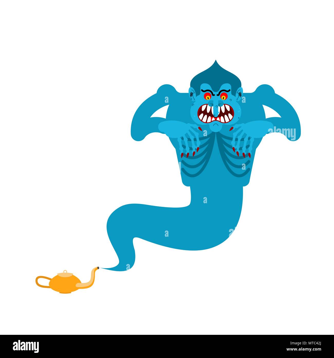 Evil Genie of magic lamp. Fiery Scary monster. Vector illustration ...
