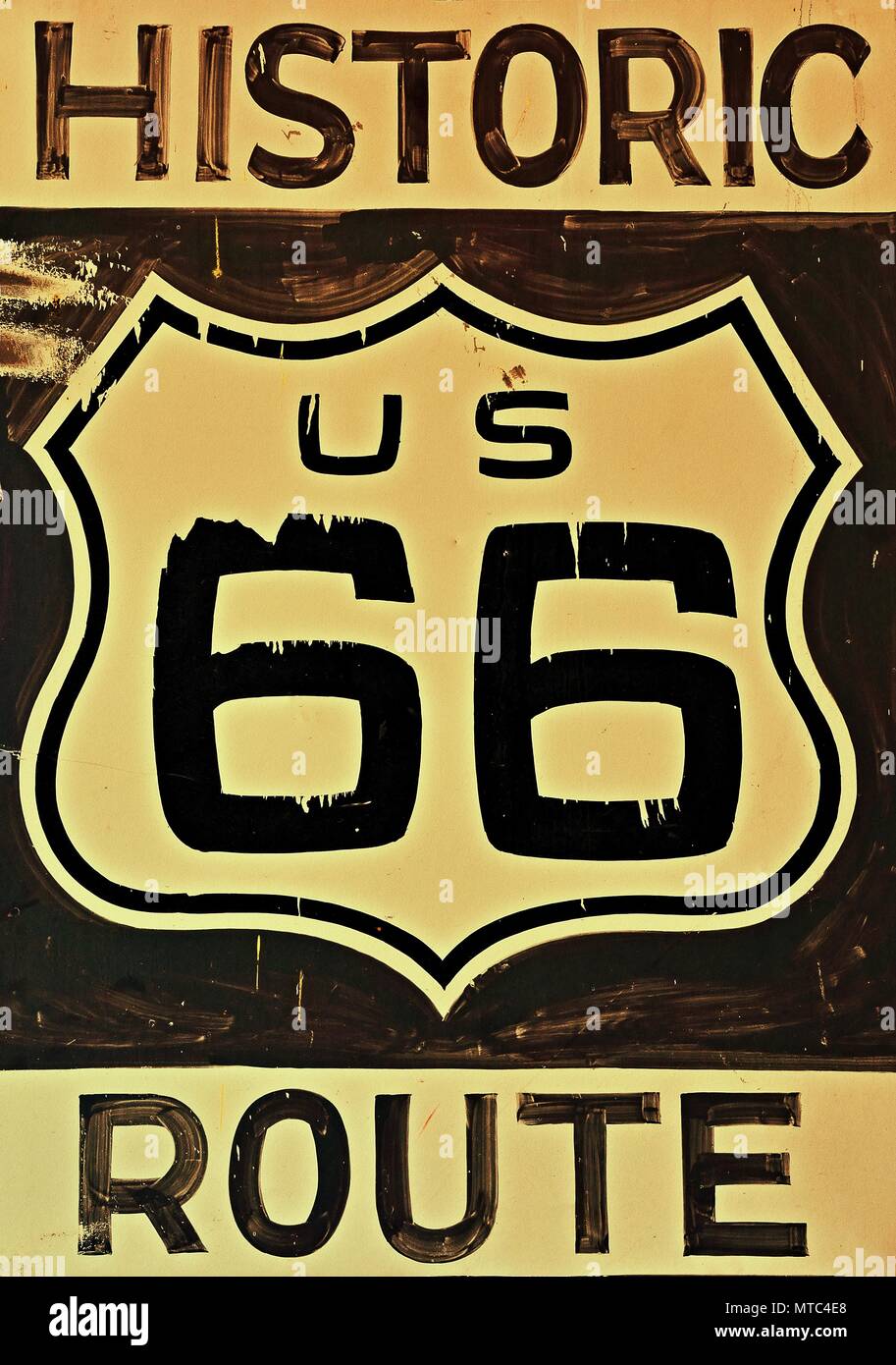 Old historic Route 66 sign with the legend US 66 Stock Photo - Alamy