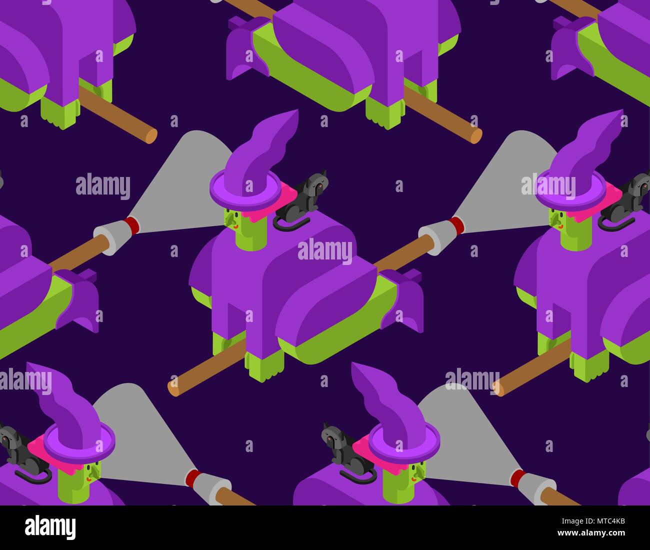 Witch on broom pattern seamless. Halloween background Vector ...