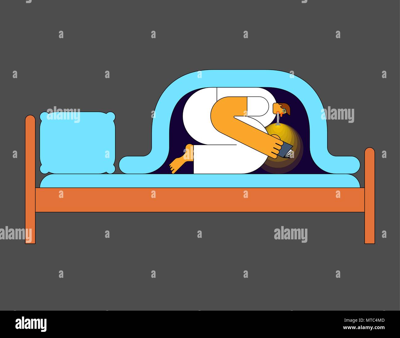 Read book under blanket with flashlight. Night reading. Vector ...