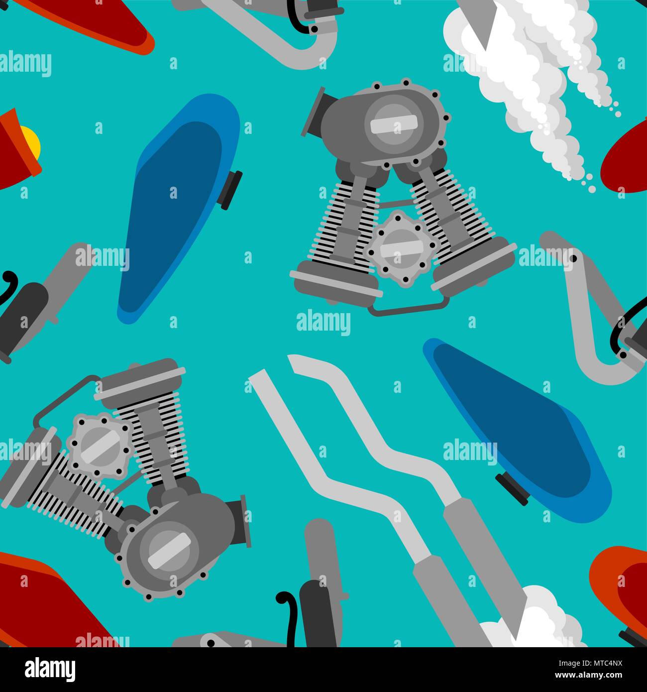 Bike Motorcycle part pattern seamless. Engine racing. Exhaust pipe and ...