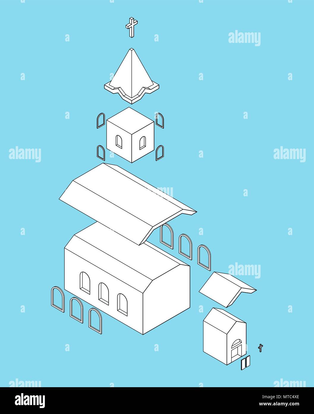 Church Structure parts Isometrics Catholic Christian house religion ...