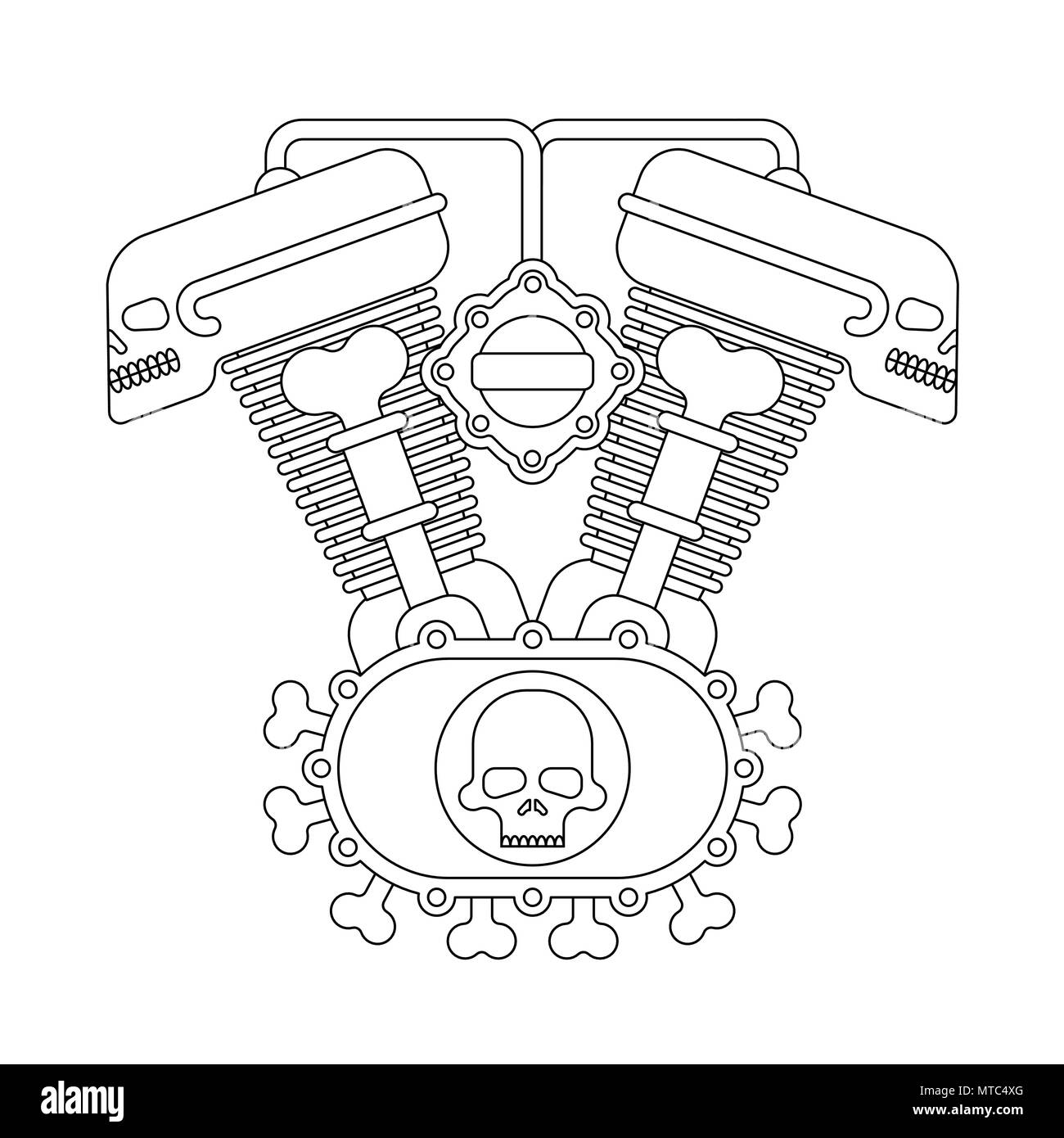 Engine bike Skull. Biker club sign. Motor motorcycle isolated. Vector ...