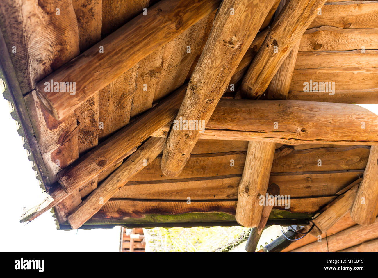 The design of the wooden roof. All elements are wooden. Traditional ...