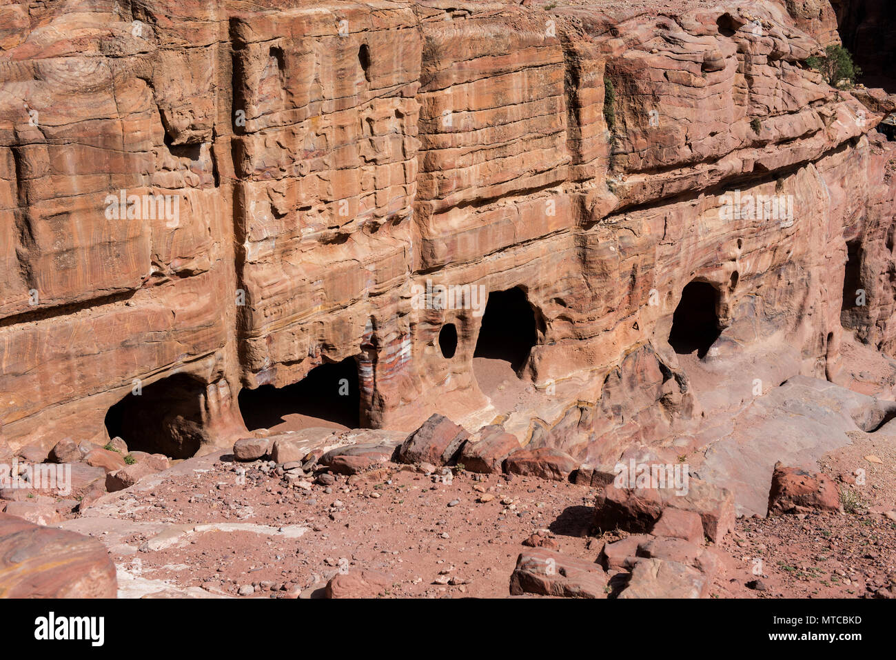 Entrance of a cave, royal tomb in Petra, Jordan. Underground ancient ...