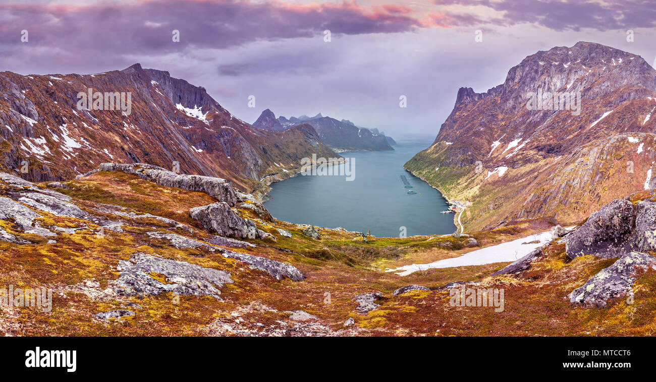 The landscape view of Senja Island from mountain Keipen in Norway Stock ...