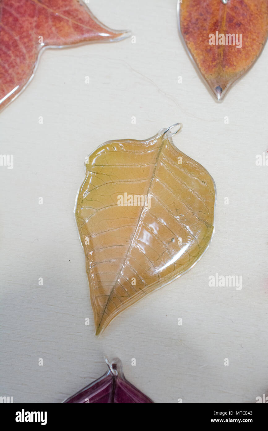 pendant with beautiful dry leaf inside resin Stock Photo - Alamy