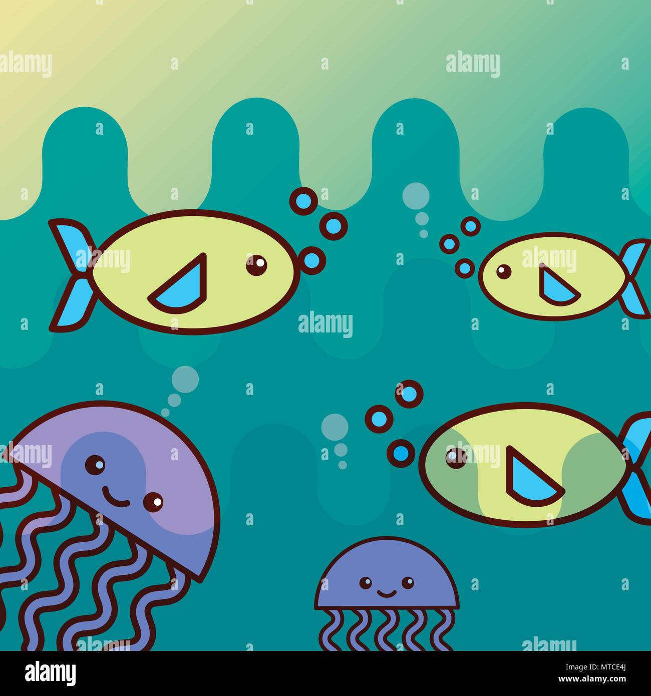 fish jellyfish sea life cartoon Stock Vector Image & Art - Alamy