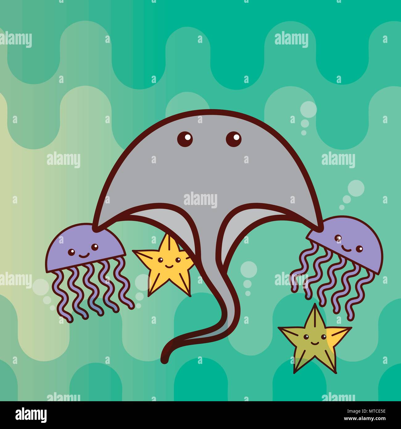 stingray jellyfish starfish sea life cartoon Stock Vector Image & Art ...